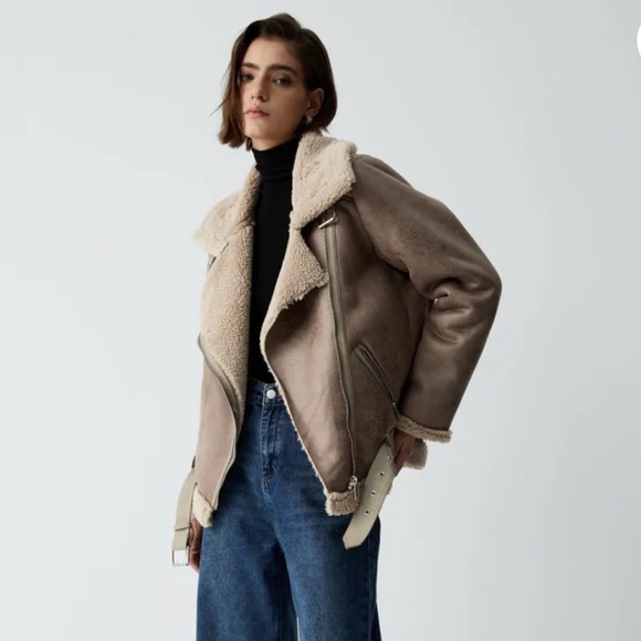 Commense | Jackets & Coats | Commense Distressed Leather Fleece Aviator ...